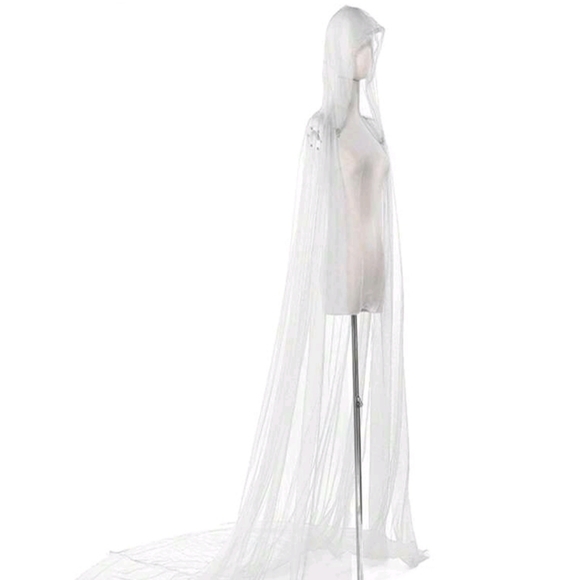 Tops | New Hood Tulle Cape Cloak White Floor Length Soft Mesh Cloak ...